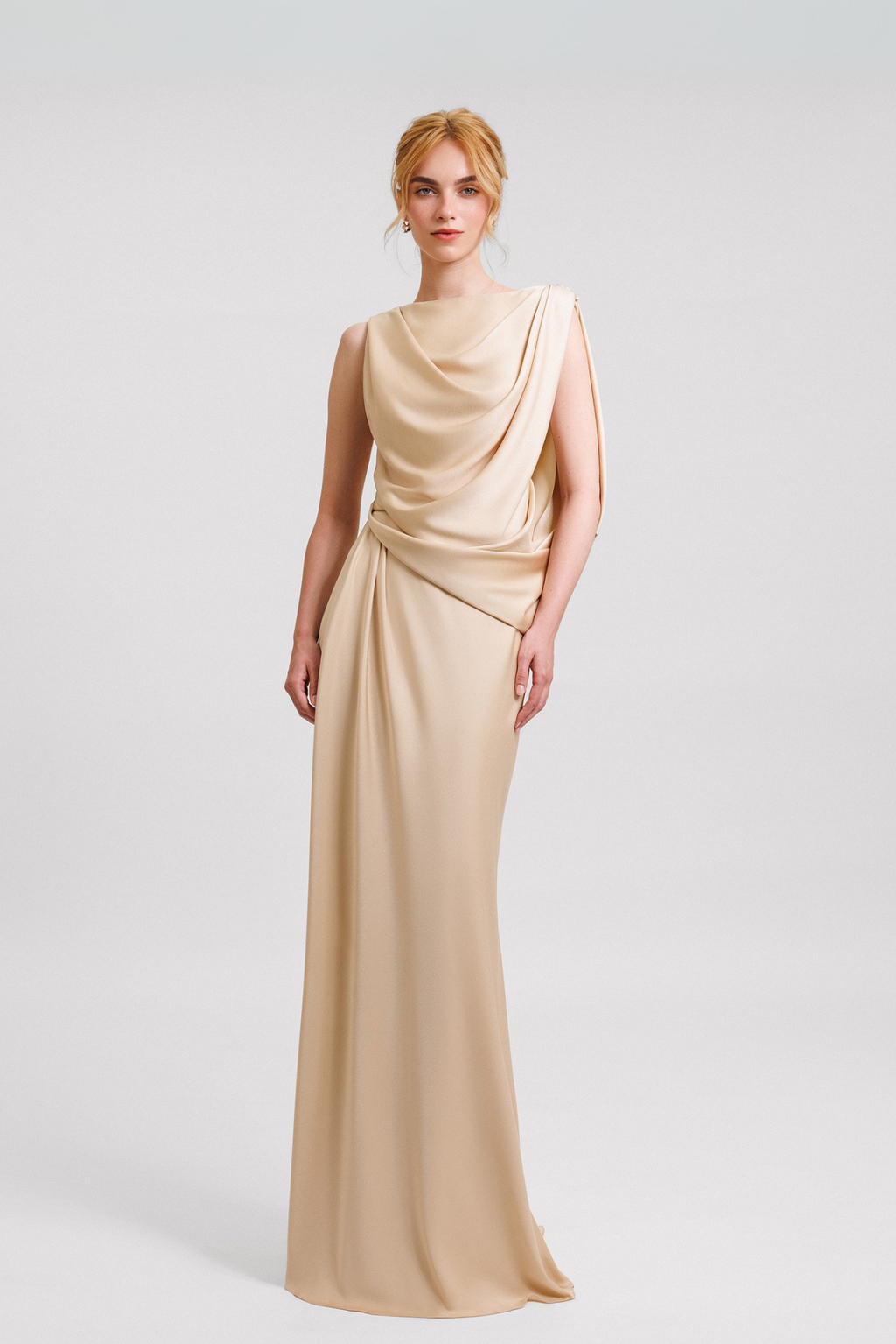 Asymmetrical Draped Long Dress – HERTROVE