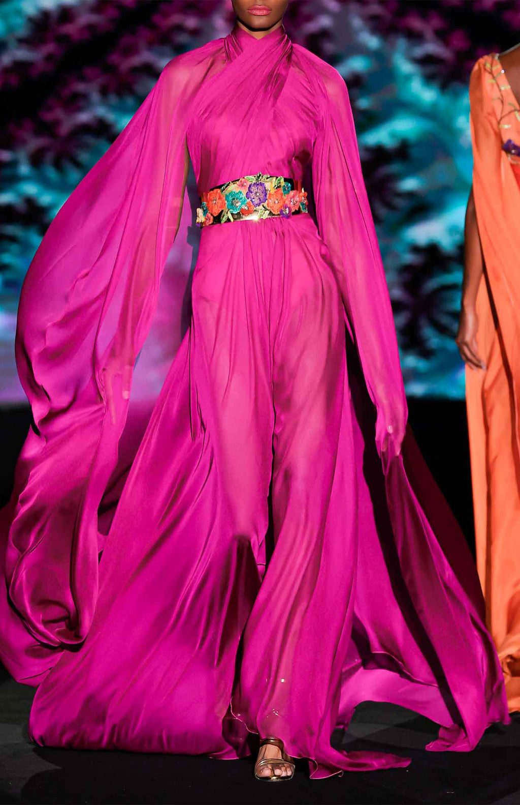 Chiffon Halter Cape-Style Evening Gown – HERTROVE