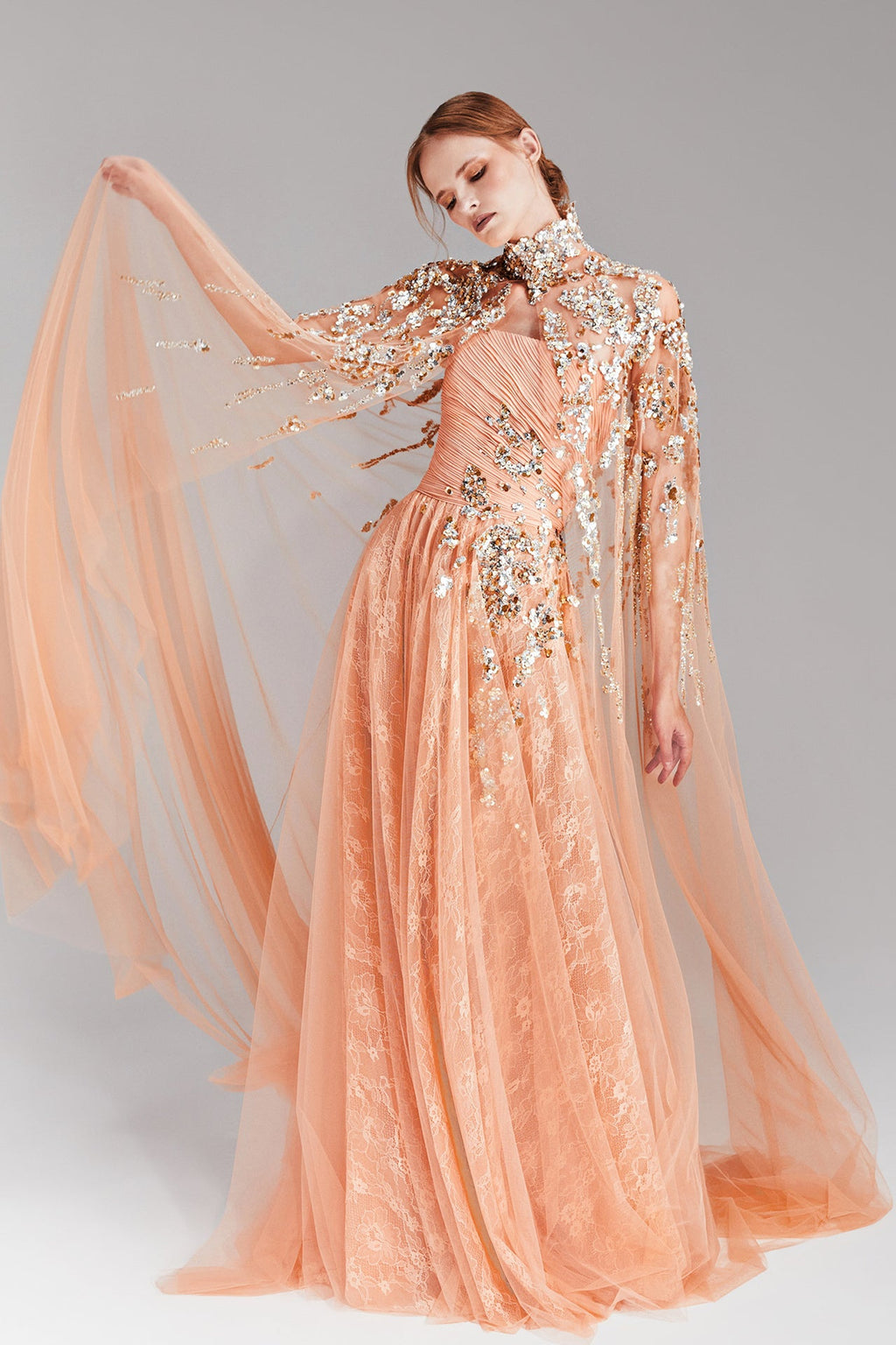 Draped bust tulle dress with cape – HERTROVE