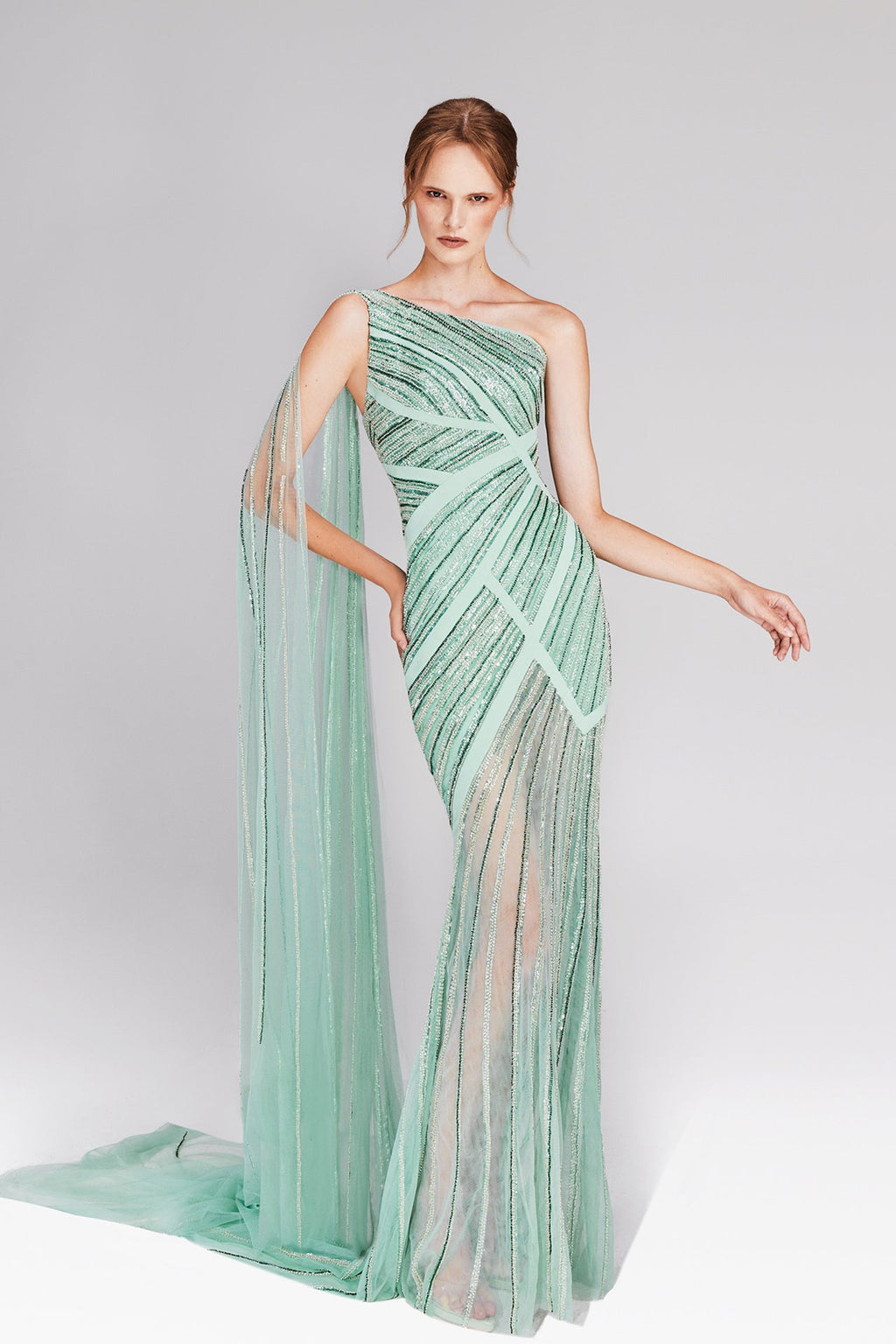 Embellished asymmetrical tulle dress – HERTROVE