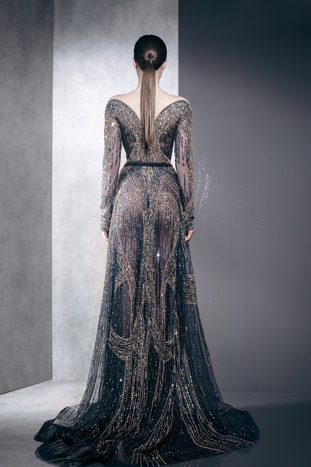 Off shoulder fully beaded gown – HERTROVE