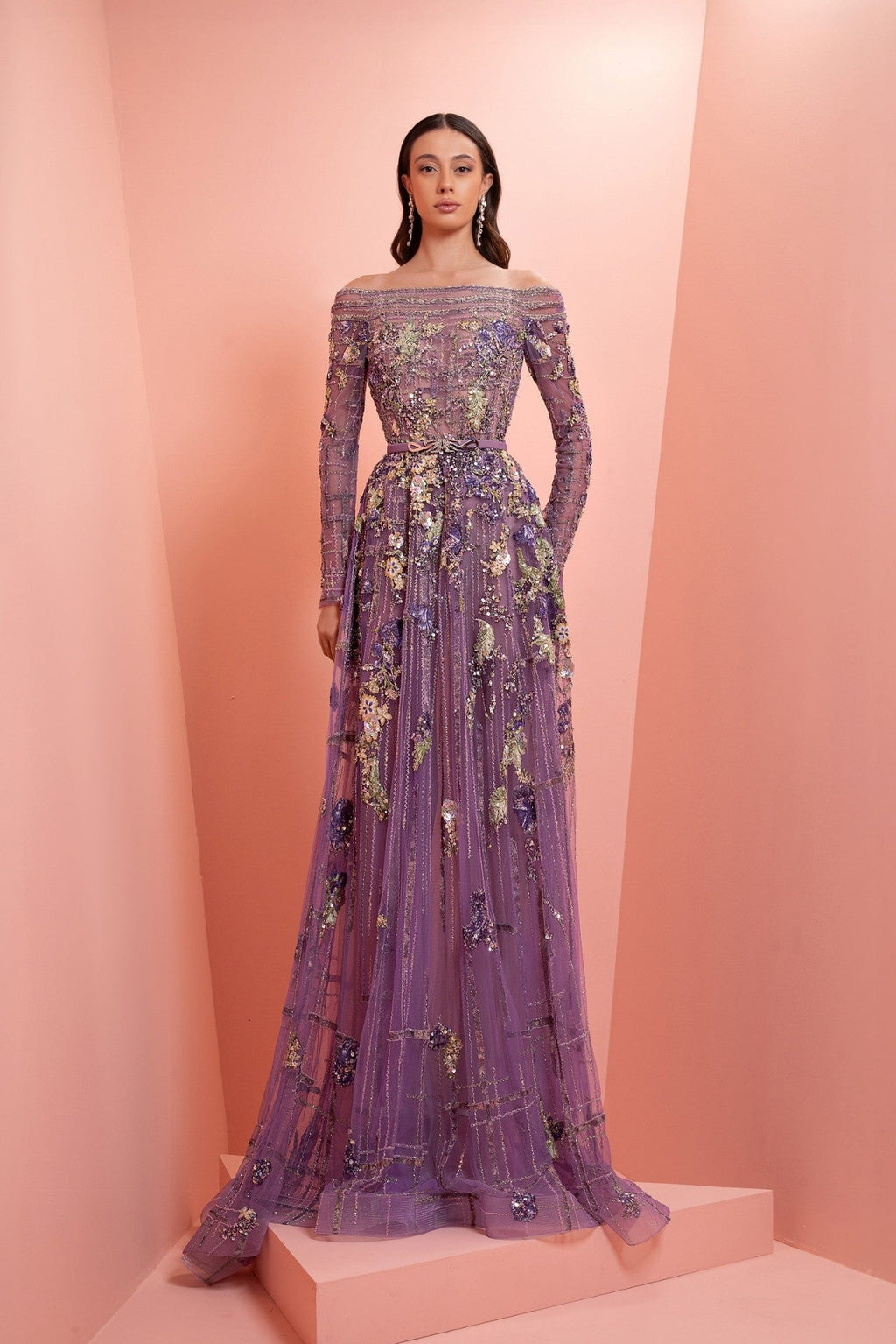 Fully floral beaded dress with green embroidery – HERTROVE