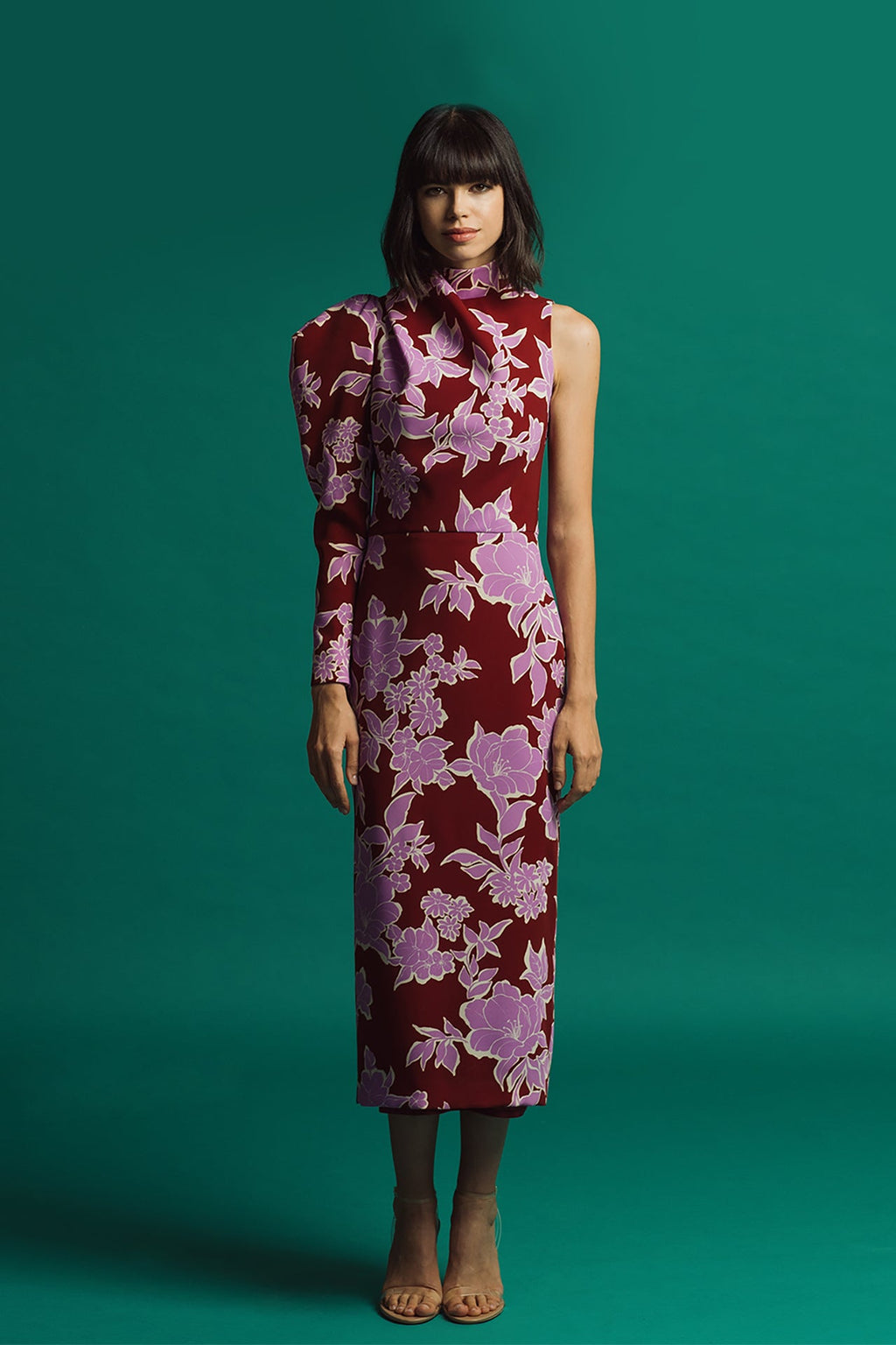 One sleeve floral printed midi dress – HERTROVE