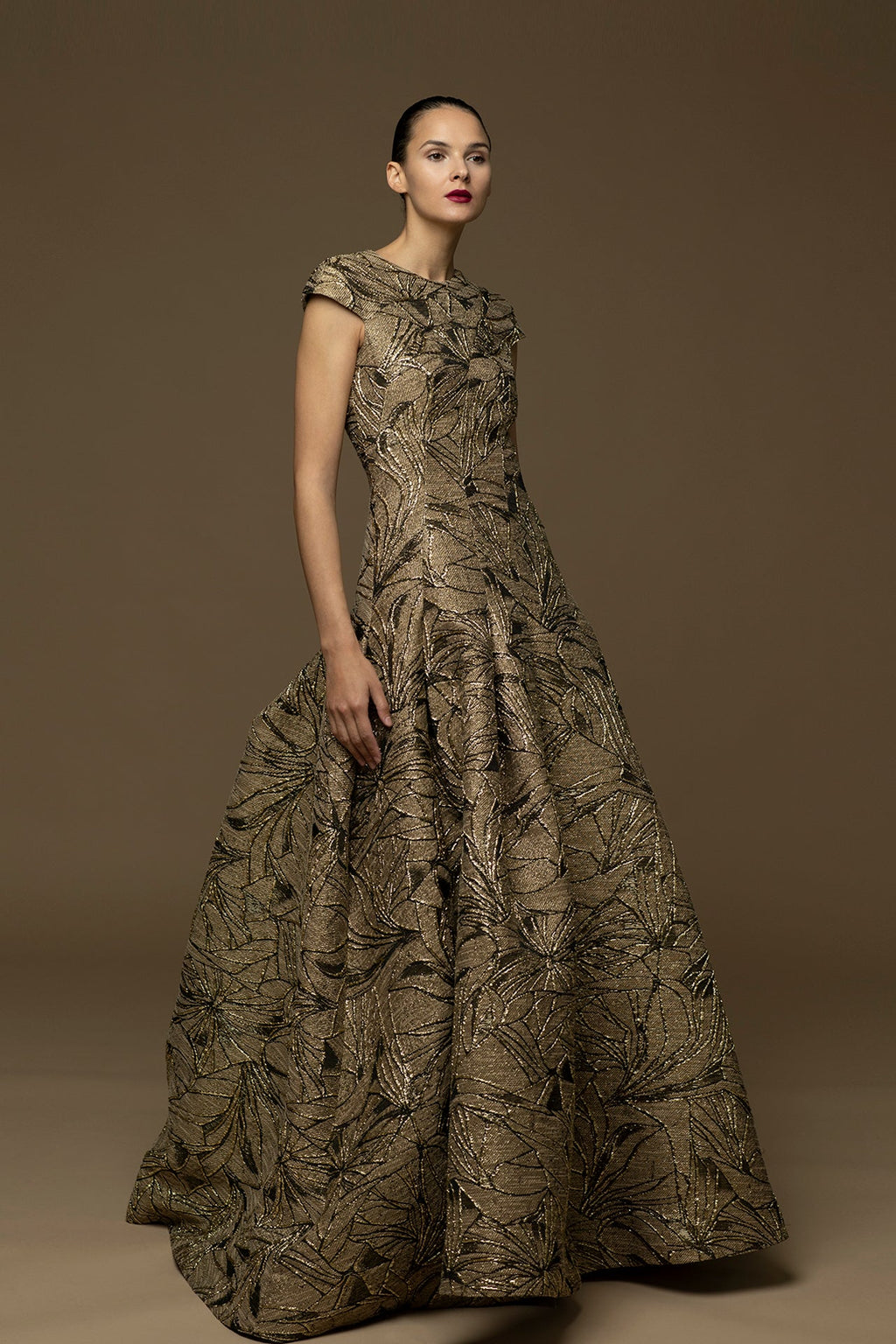 Closed neckline brocade dress- Hertrove