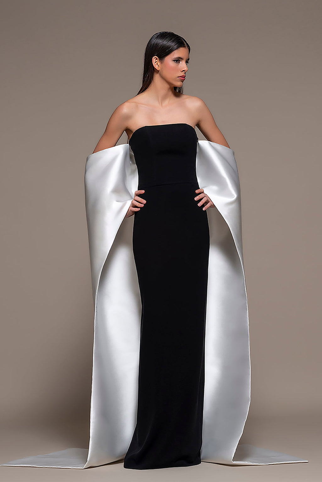 Strapless Column Gown with Cape – HerTrove