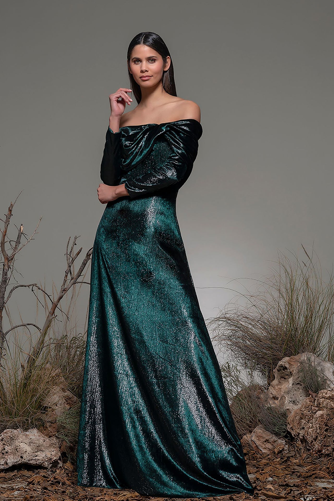 Draped Bodice A-line Gown- Hertrove